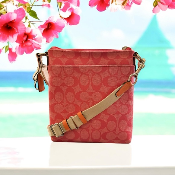 Coach | Bags | Coach Signature Stripe Swingpack Pink Orange Vacation ...